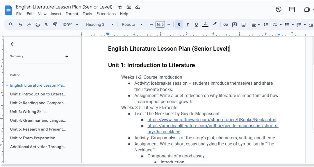 English Literature Lesson Plan (senior Level) - Etsy