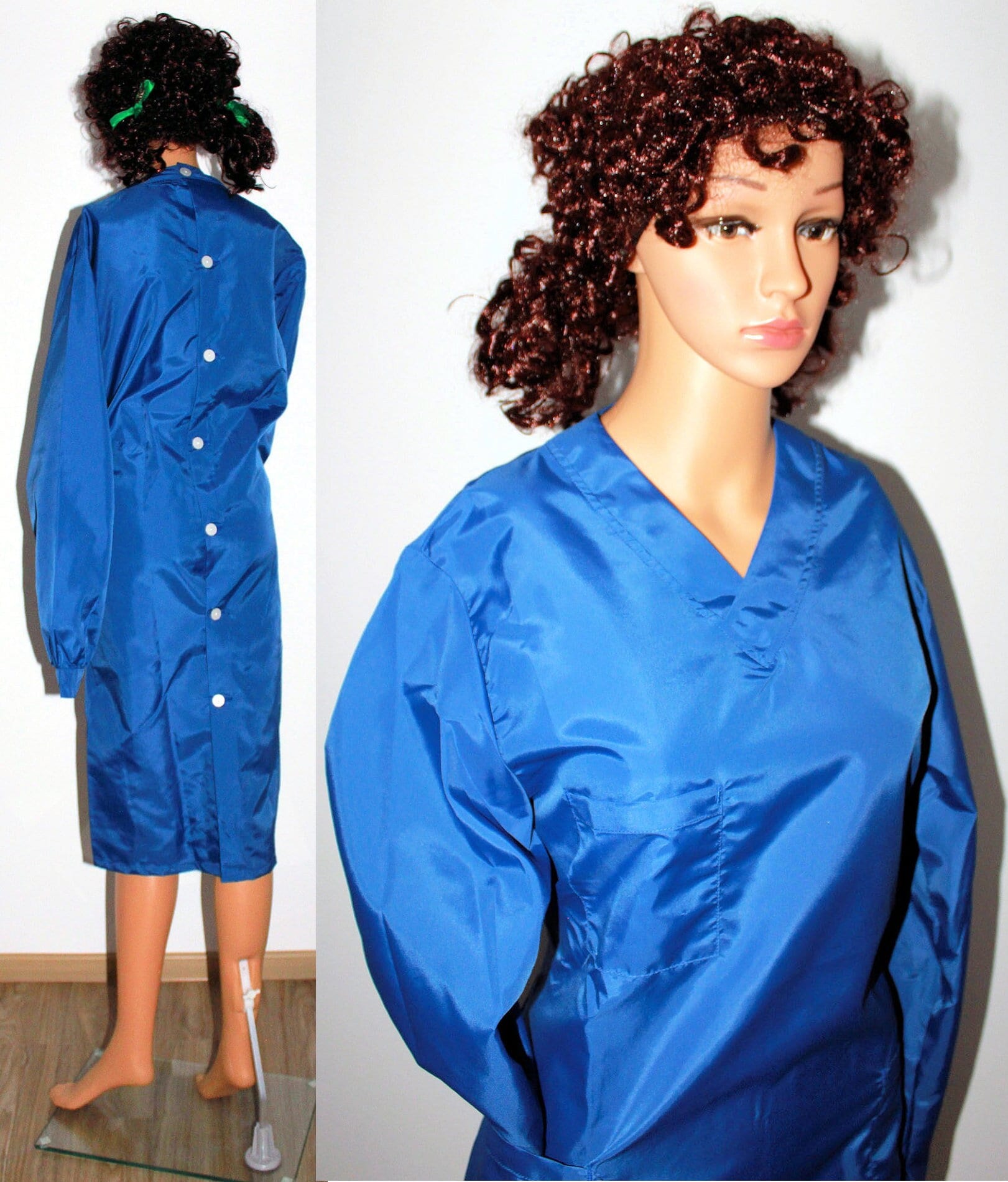 Shiny, Long, Size XL Nylon Back Smock, Long-sleeved Fully Buttoned ...