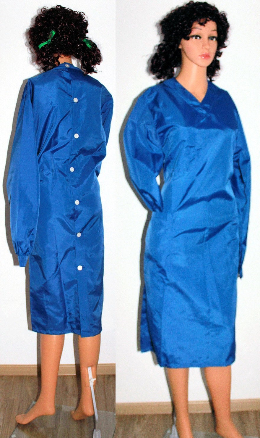 Shiny, Long, Size XL Nylon Back Smock, Long-sleeved Fully Buttoned ...