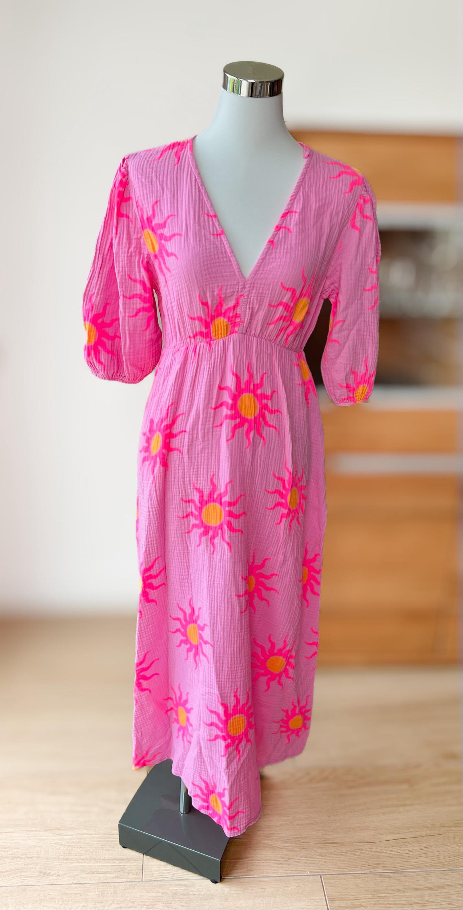 Damen Frühling Sommer Bunt Musselin Neon Maxikleid Sonne Pink - Etsy