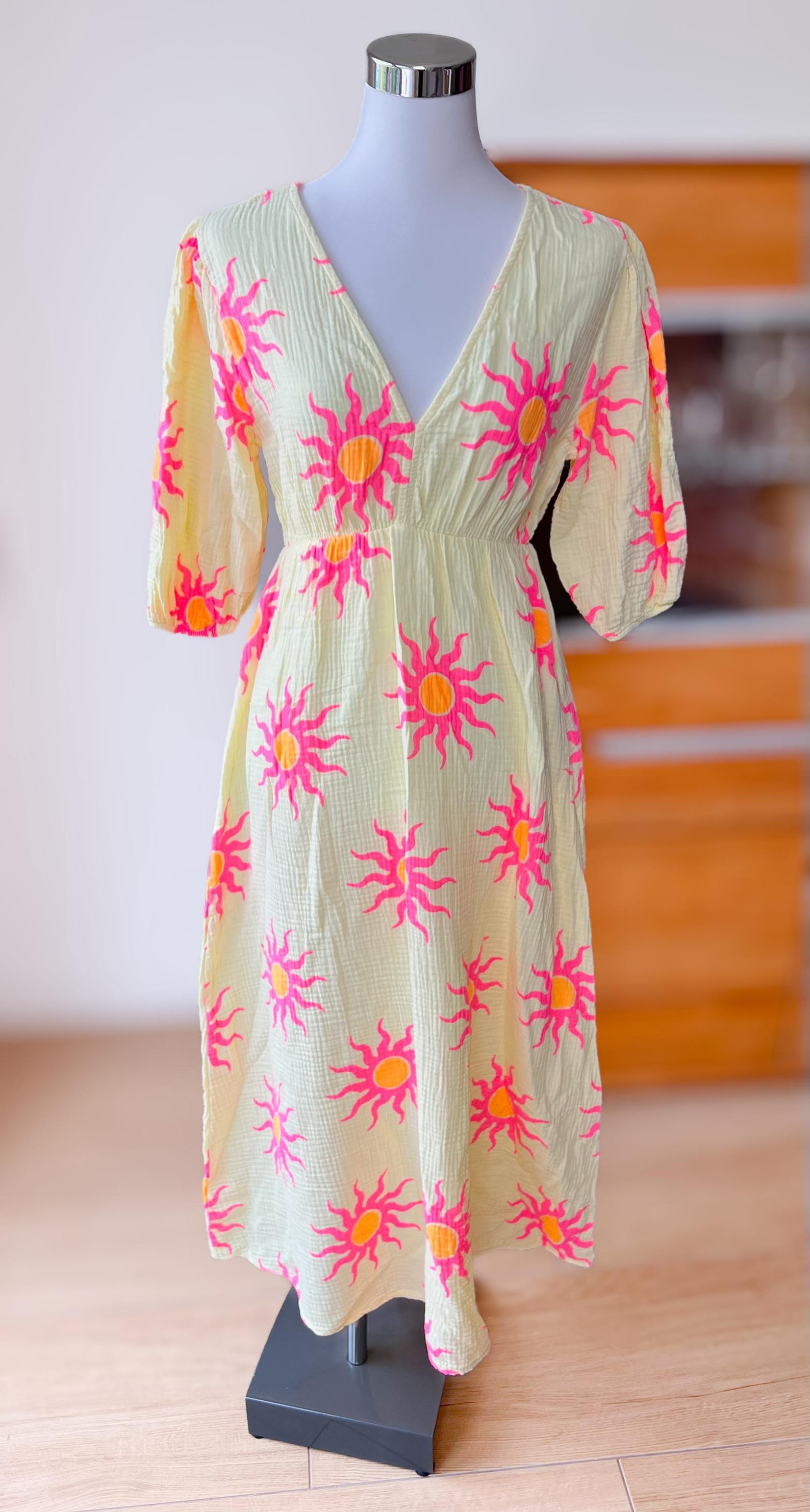 Damen Frühling Sommer Bunt Musselin Neon Maxikleid Sonne Pink - Etsy