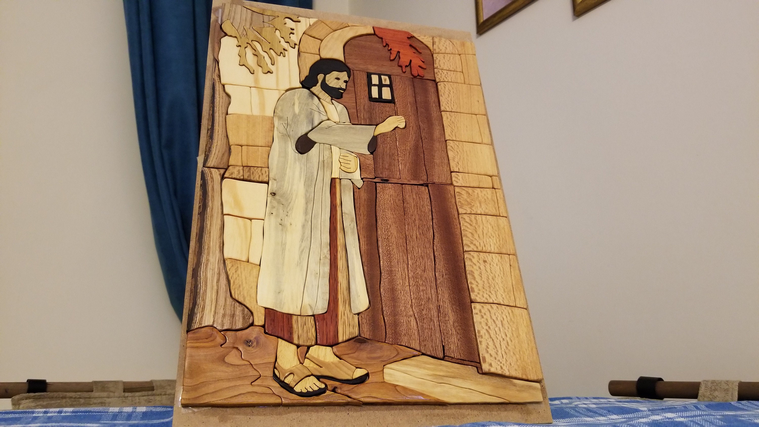 Natural Wood Intarsia Wall Art Design Jesus at Door Knocking - Etsy