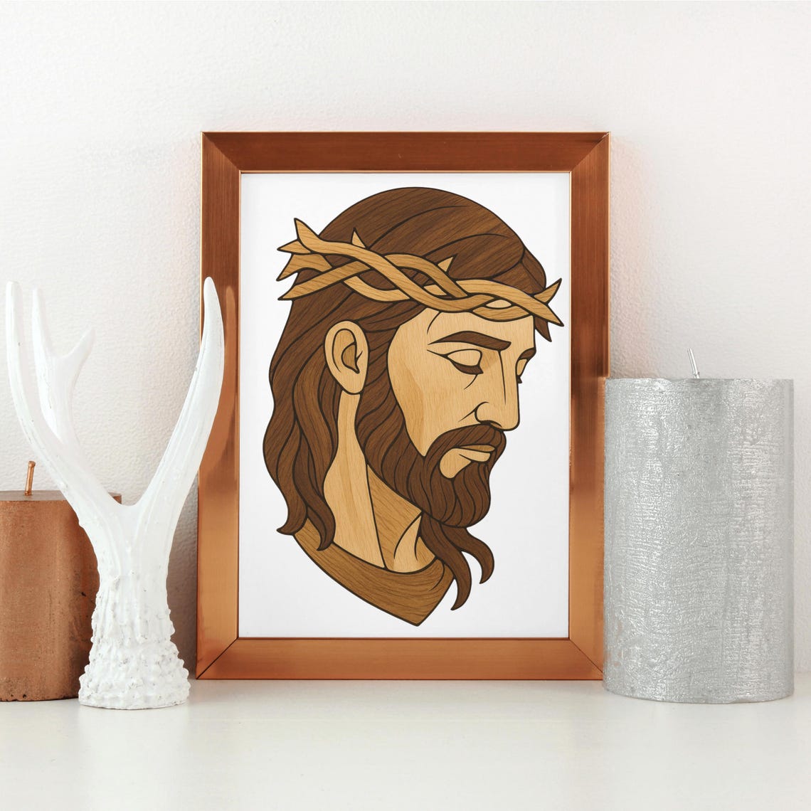 Jesus Intarsia Pattern | Sacred Wood Inlay Template | DIY Scroll Saw ...