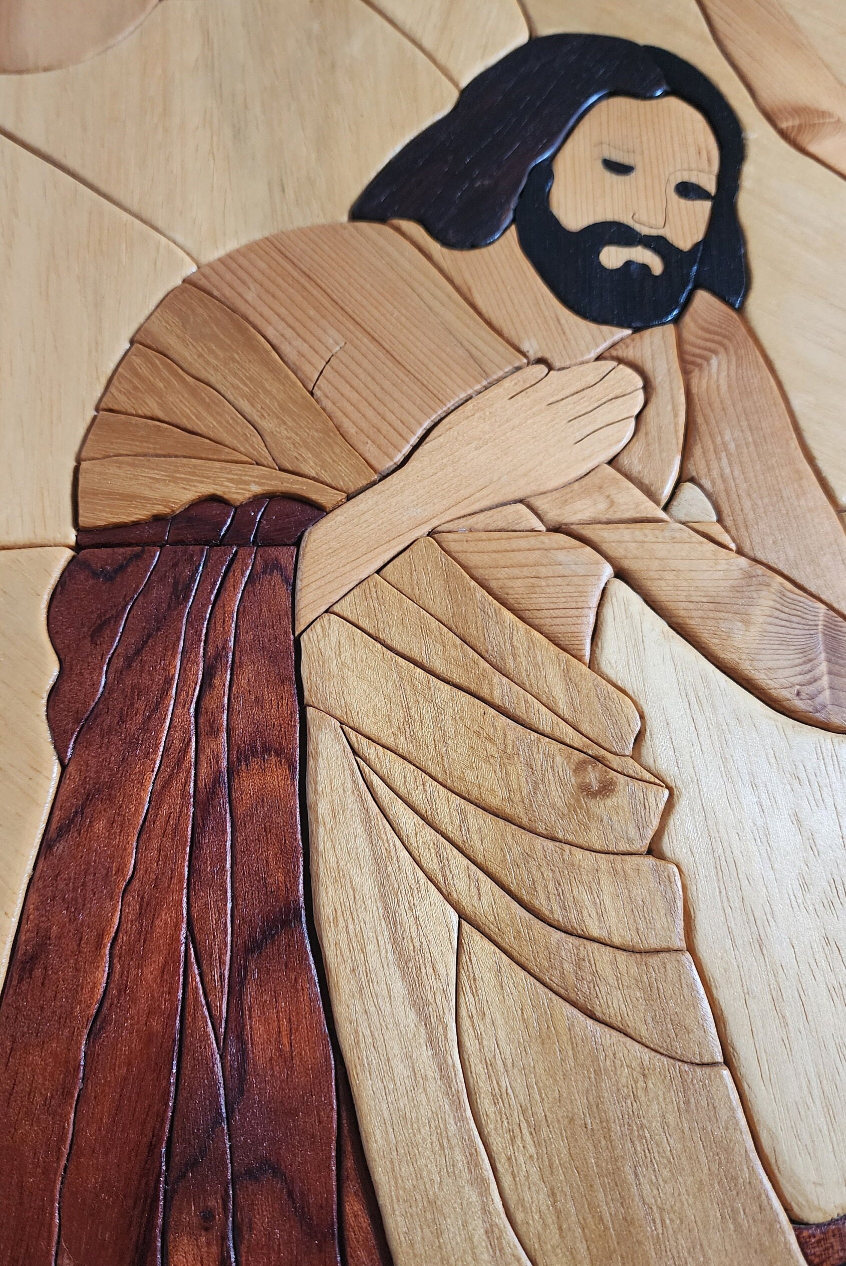 Baptism Intarsia Natural Unique Wood Sculpture Wall Art Jesus - Etsy