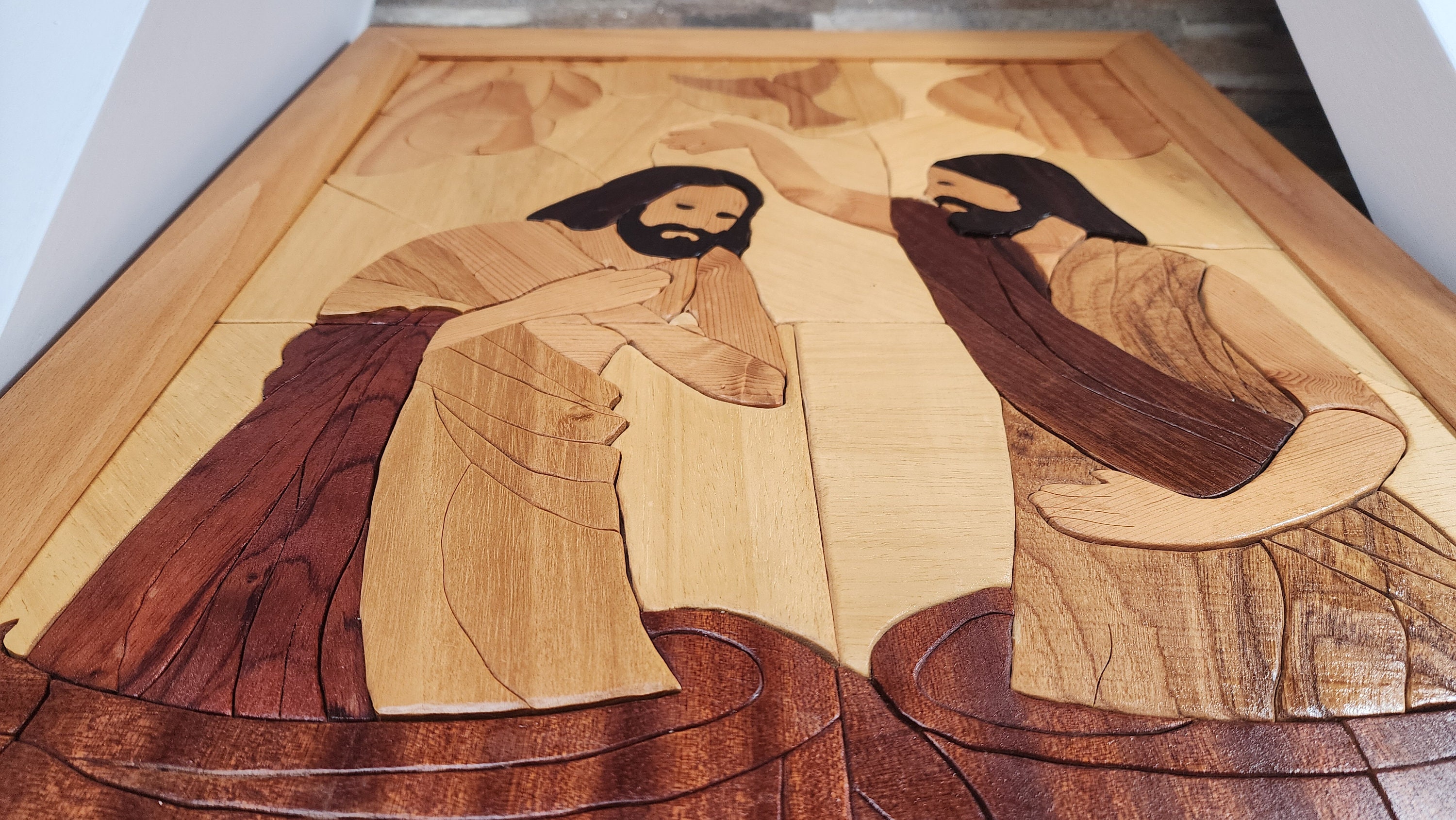 Baptism Intarsia Natural Unique Wood Sculpture Wall Art Jesus - Etsy