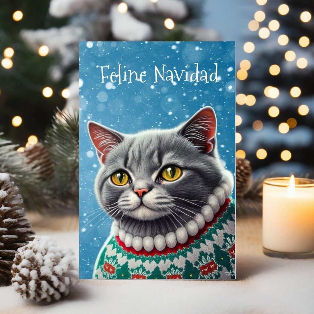 Christmas Greeting Card, Feline Navidad, Feliz Navidad, Cat Christmas ...