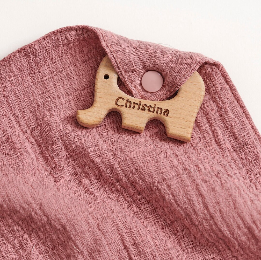 Personalised Baby Muslin/ Wooden Elephant Teether/baby Muslin/baby Xmas ...