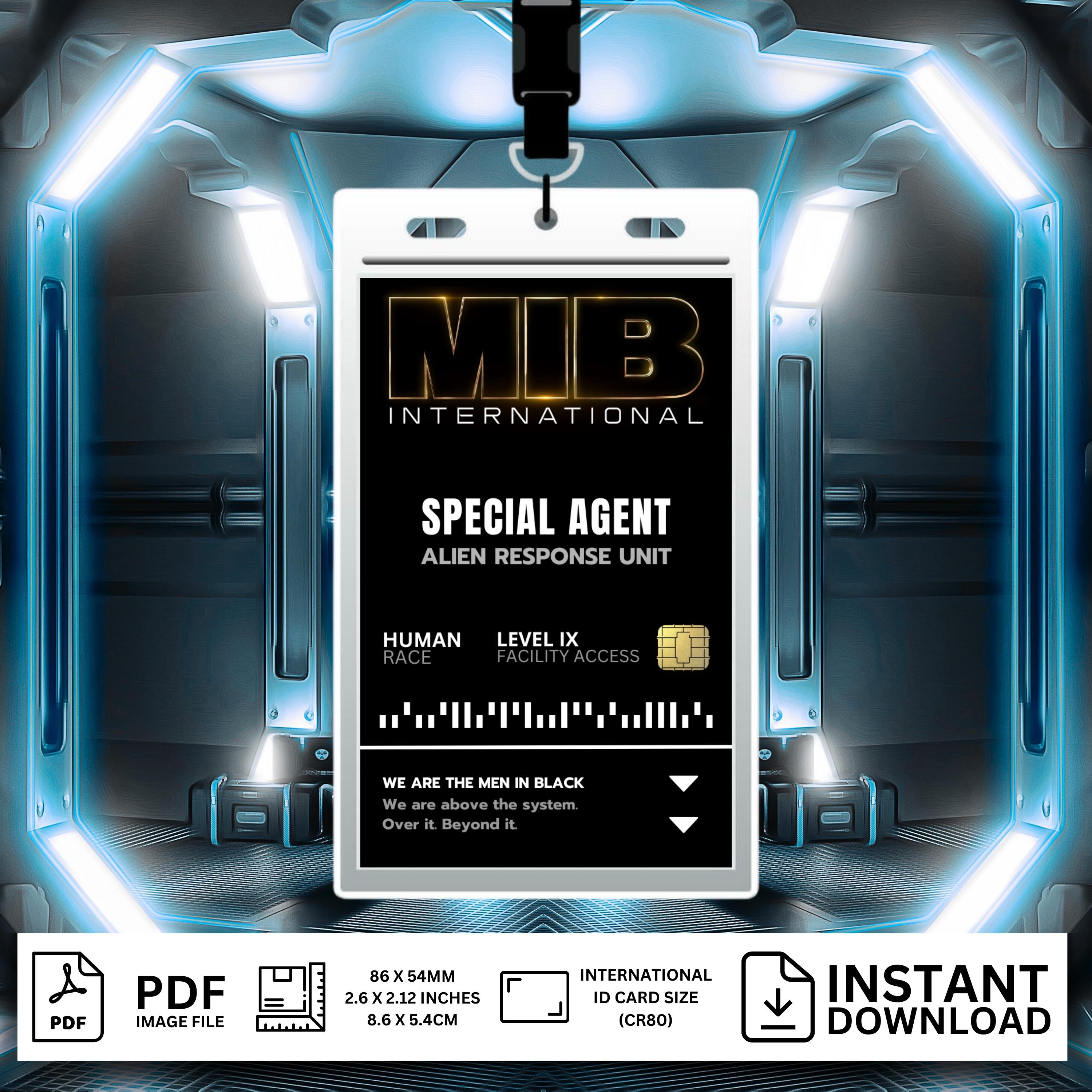 MIB Special Agent Men in Black ID Badge Card Cosplay Halloween Costume Name Tag Printable PDF ...