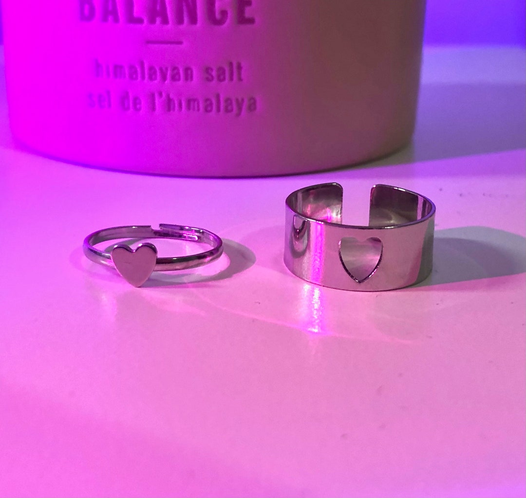 Dainty Heart Ring, Matching Couple Heart Ring Set, Silver Love Couple ...