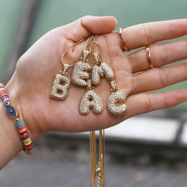 Letter Name Rhinestone Necklace - Etsy