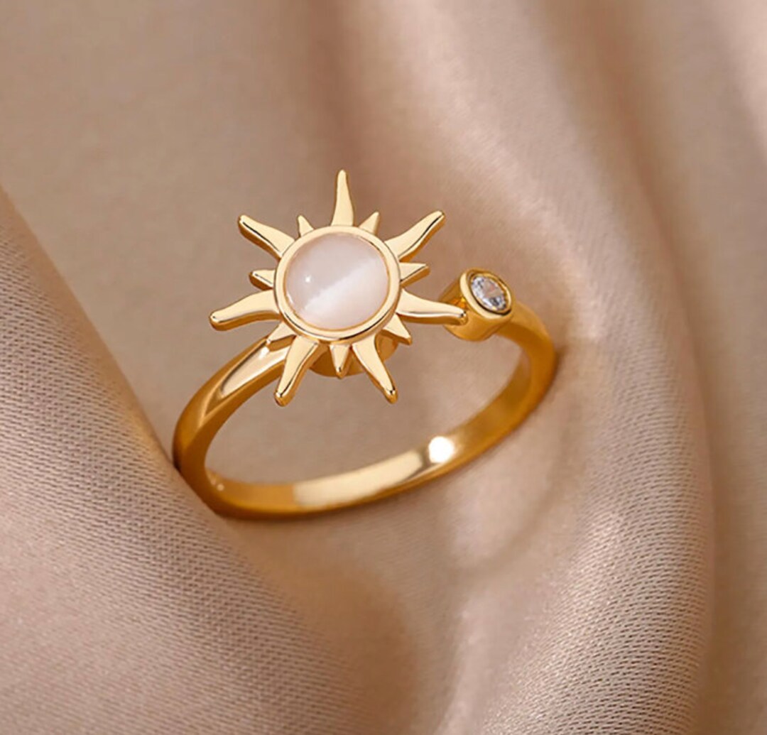 Rotating Sun Opal Ring for Women, Fidget Anxiety Ring ADHD, Charm ...