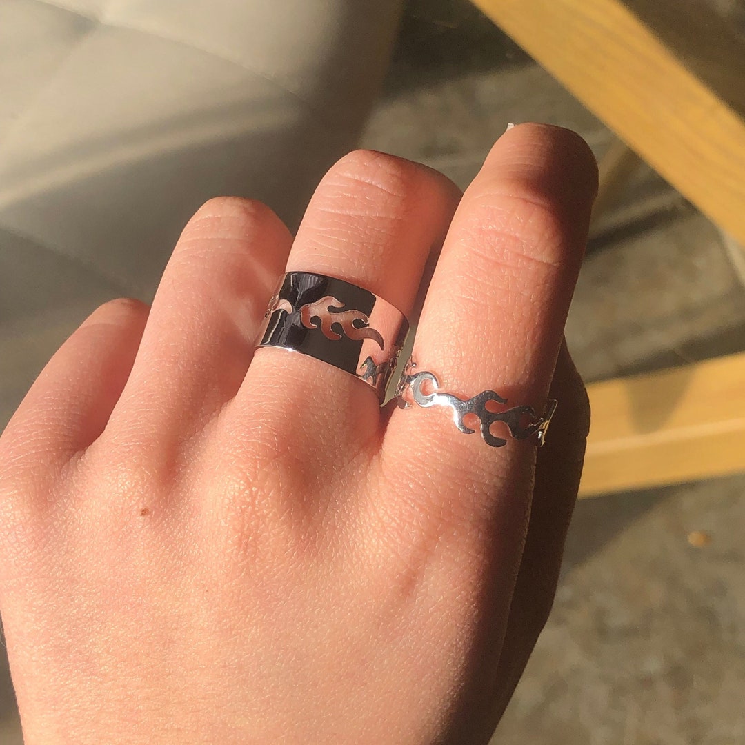 Flame Matching Silver Rings Set of 2 Twin Flame Couple Rings - Etsy