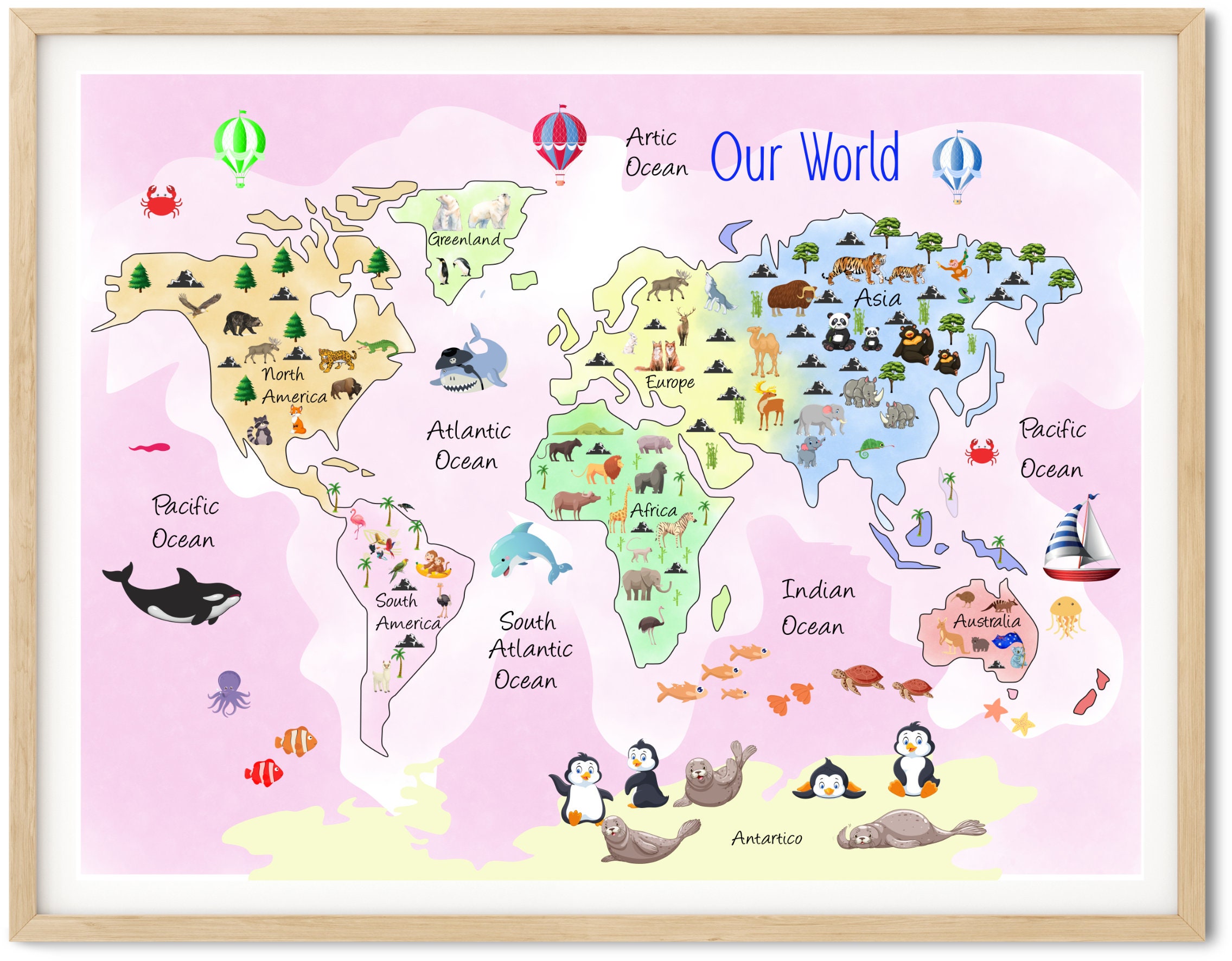 Printable world map kids world map Nursery Prints Beige - Etsy México