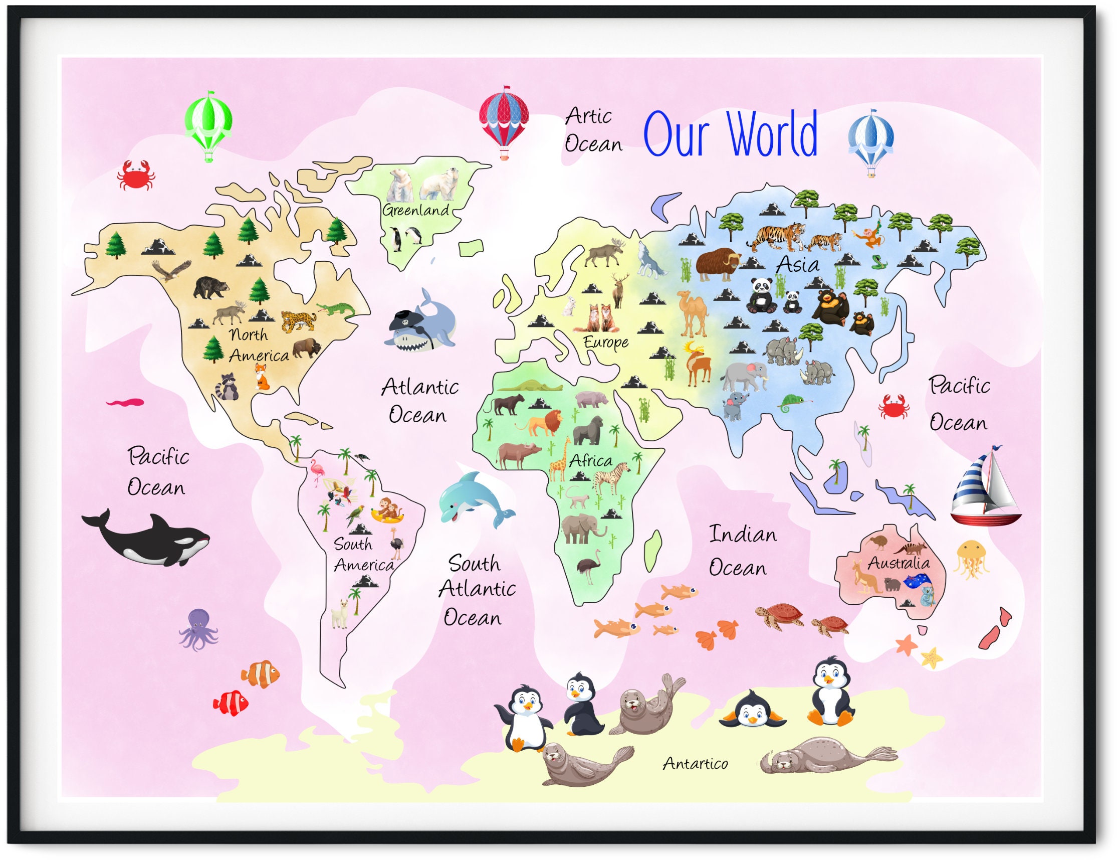 Printable world map kids world map Nursery Prints Beige - Etsy México