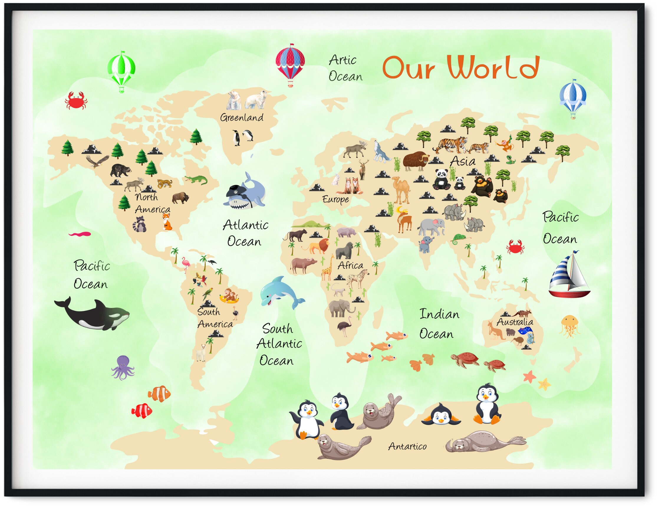 Printable world map kids world map Nursery Prints Beige - Etsy México