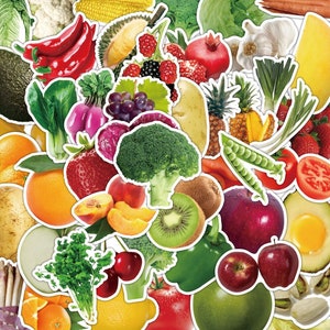 10,30,50 Pcs Fruit and Vegetable Stickers Pack, Vegan Food Waterproof ...