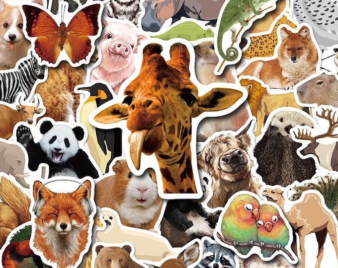 100 Cute Animals Stickers Pack, Funny Zoo Animal Waterproof Vinyl Decal ...