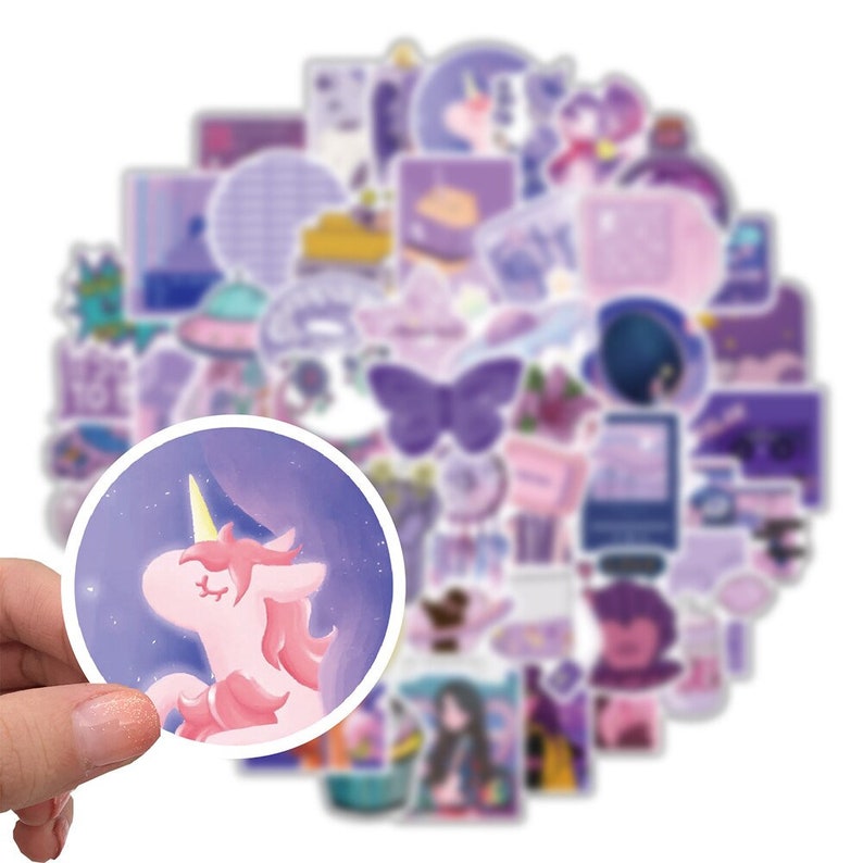 50 Cute Purple Stickers Pack Vsco Girl Aesthetic Waterproof - Etsy