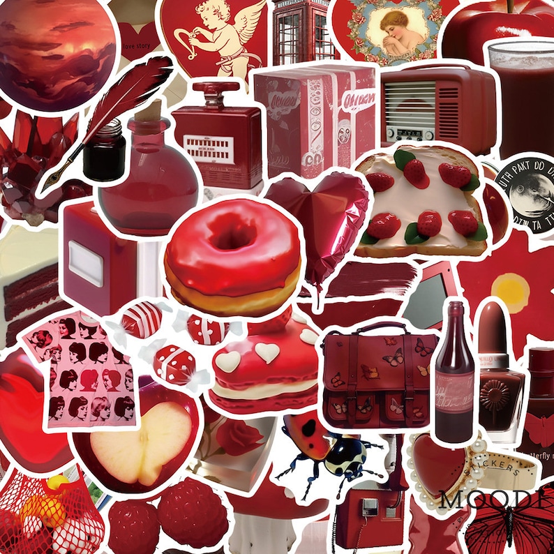 10/30/50pcs Vintage Red Stickers Pack, Ins Style Aesthetic Waterproof ...
