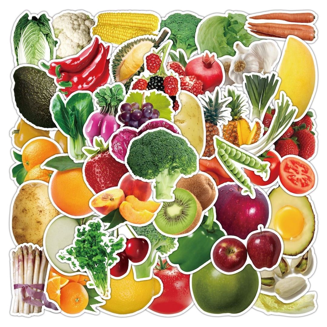 10,30,50 Pcs Fruit and Vegetable Stickers Pack, Vegan Food Waterproof ...