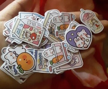 46 Pcs Kawaii Mini Paper Stickers Pack Cute Animals Flowers - Etsy