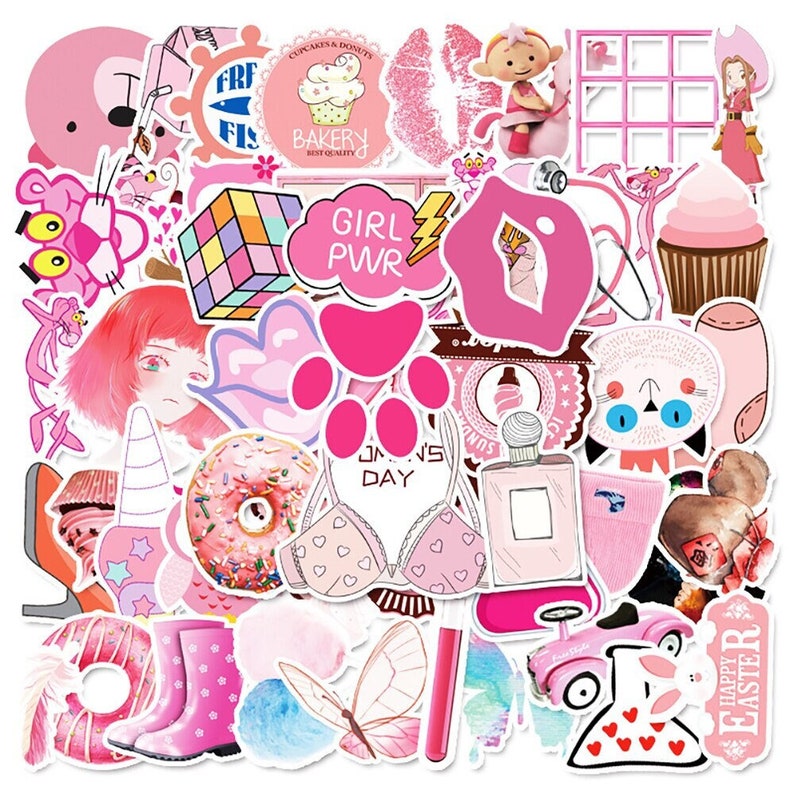 50 Cute Girly Pink Sticker Pack Gift for Her Kawaii Vsco - Etsy