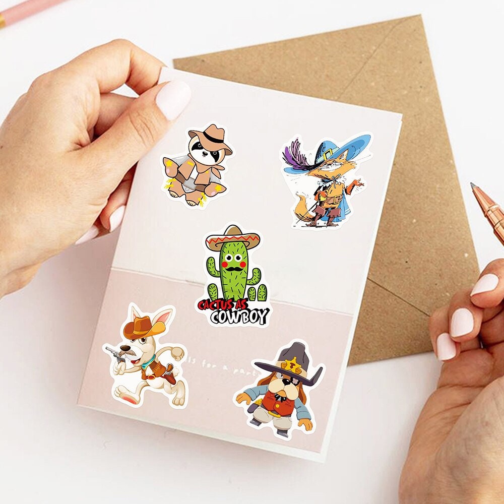 50 Funny Cowboy Animal Stickers Pack, Funny Decals for Kids, DIY ...