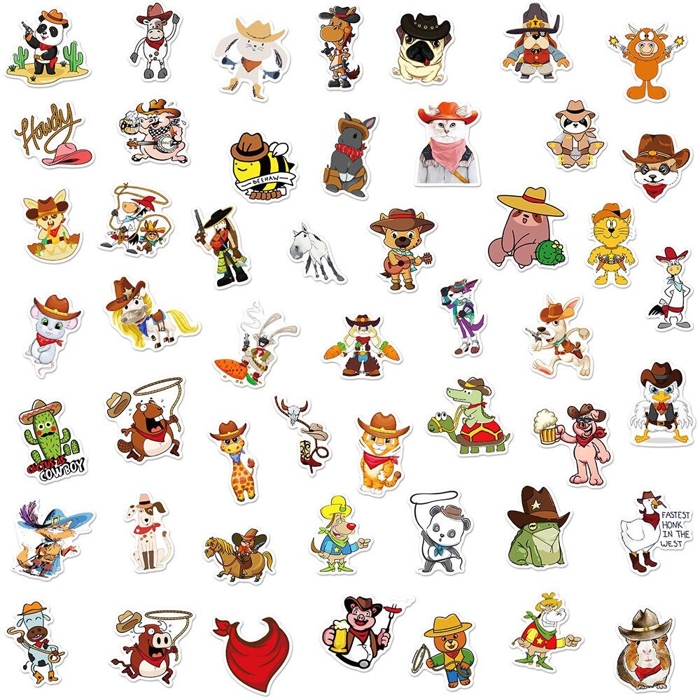 50 Funny Cowboy Animal Stickers Pack, Funny Decals for Kids, DIY ...