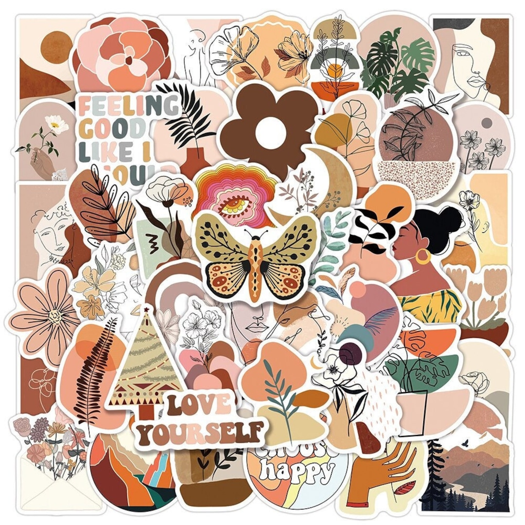 100 Boho Stickers Pack, Cute Bohemian Aesthetic Stickers, Waterproof ...