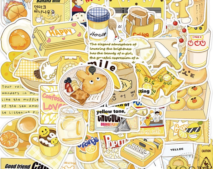 10,30,50pcs Cute Yellow Aesthetic Stickers Pack, Kawaii Vinyl Sticker ...