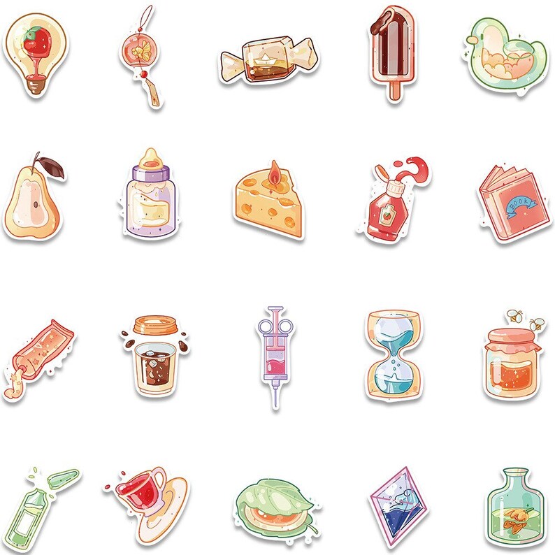 40 Cute Food Stickers Pack Fruit & Drink Stickers for Laptop - Etsy