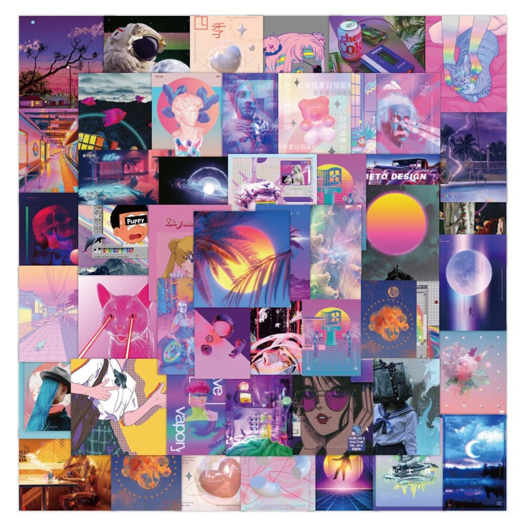 53 Retro Vaporwave Stickers Pack, Cartoon Aesthetic Ins Waterproof ...