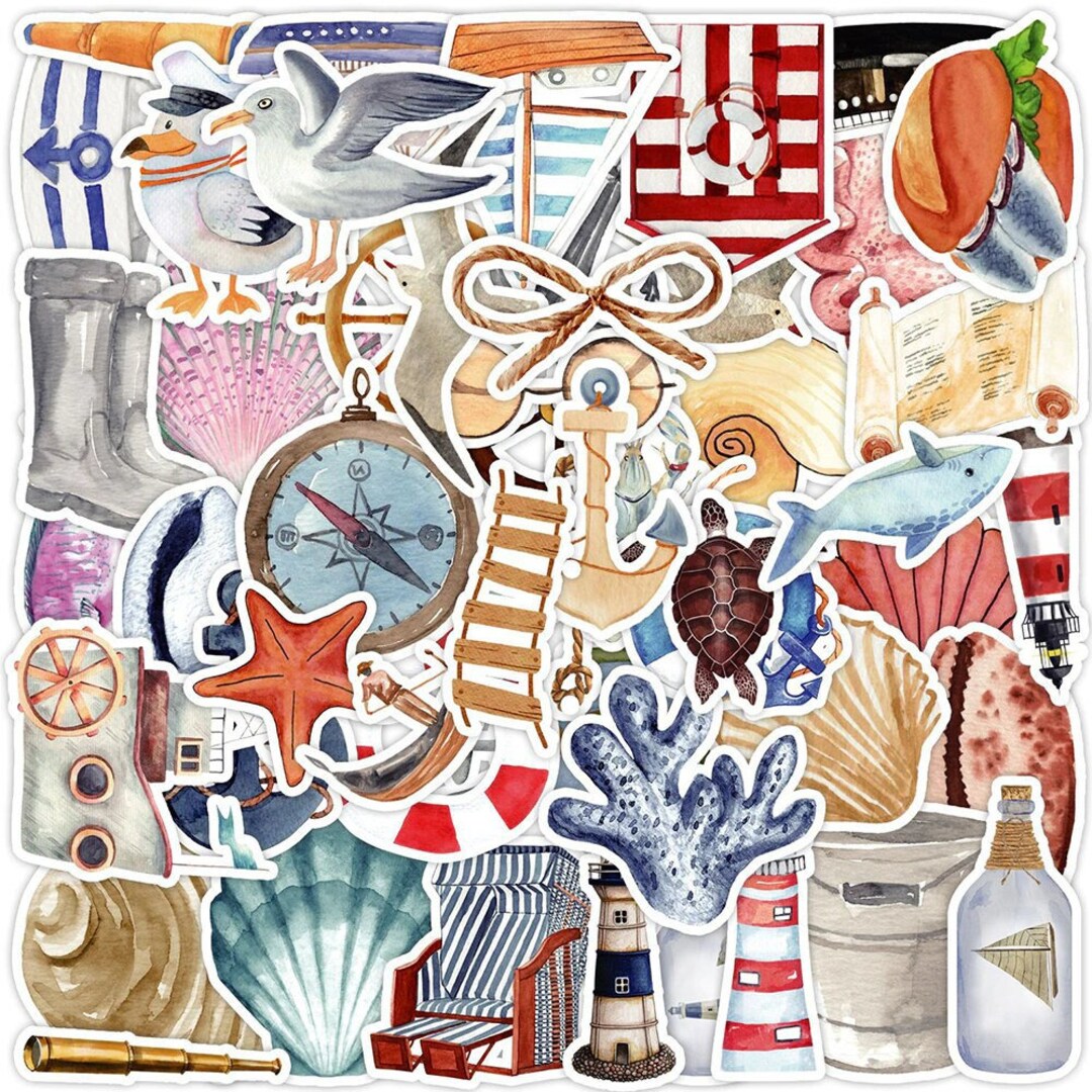 Nautical Sea Sailor Stickers Pack 10,30,50pcs, Ocean Lighthouse Beach ...