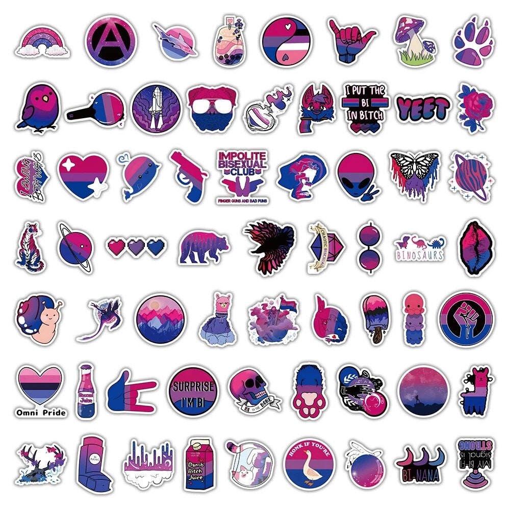 60 Bisexual Pride Stickers Pack LGBTQIA Community Bi Cartoon - Etsy
