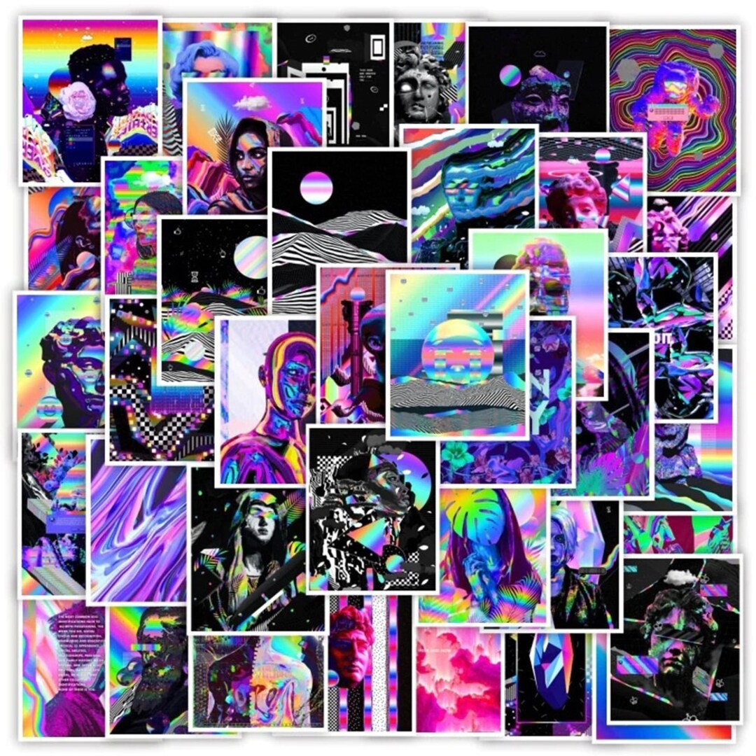 50 Psychedelic Stickers Pack, Trippy Glitch Aesthetic Stickers for ...