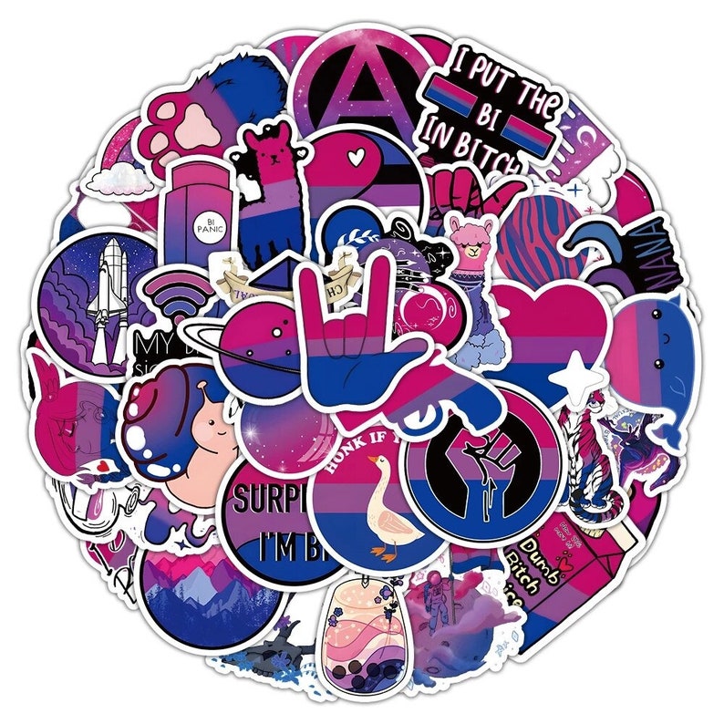 60 Bisexual Pride Stickers Pack LGBTQIA Community Bi Cartoon - Etsy