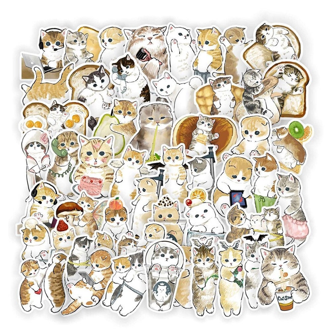 50 Cute Cats Stickers Pack, Kawaii Cat Waterproof Stickers for Laptop ...