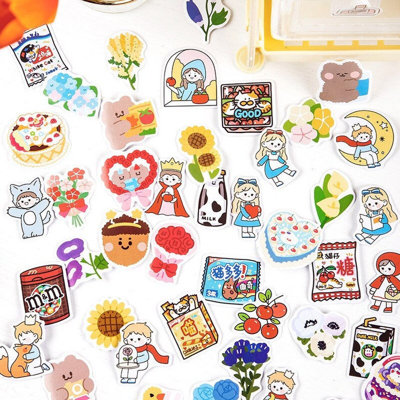 46 Pcs Kawaii Mini Paper Stickers Pack Cute Animals Flowers - Etsy