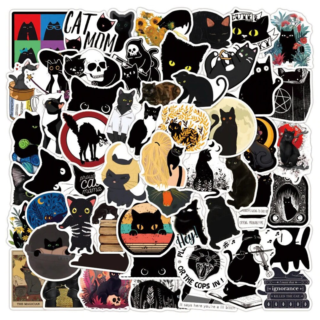 10,30,50,100 Pcs Kawaii Black Cats Sticker Pack, Cute Funny Animal ...