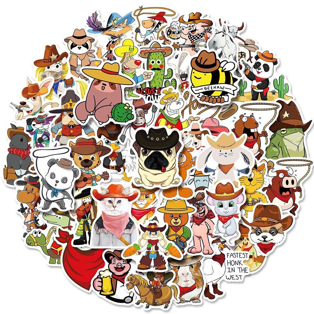 50 Funny Cowboy Animal Stickers Pack, Funny Decals for Kids, DIY ...