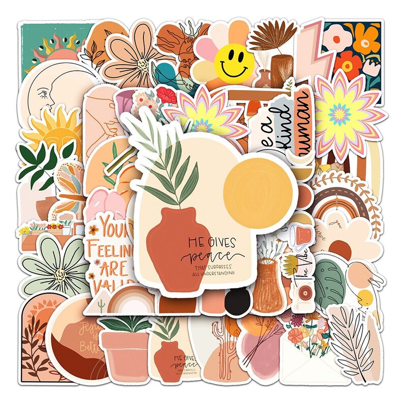 50 Boho Stickers Pack Cute Bohemian Aesthetic Stickers - Etsy