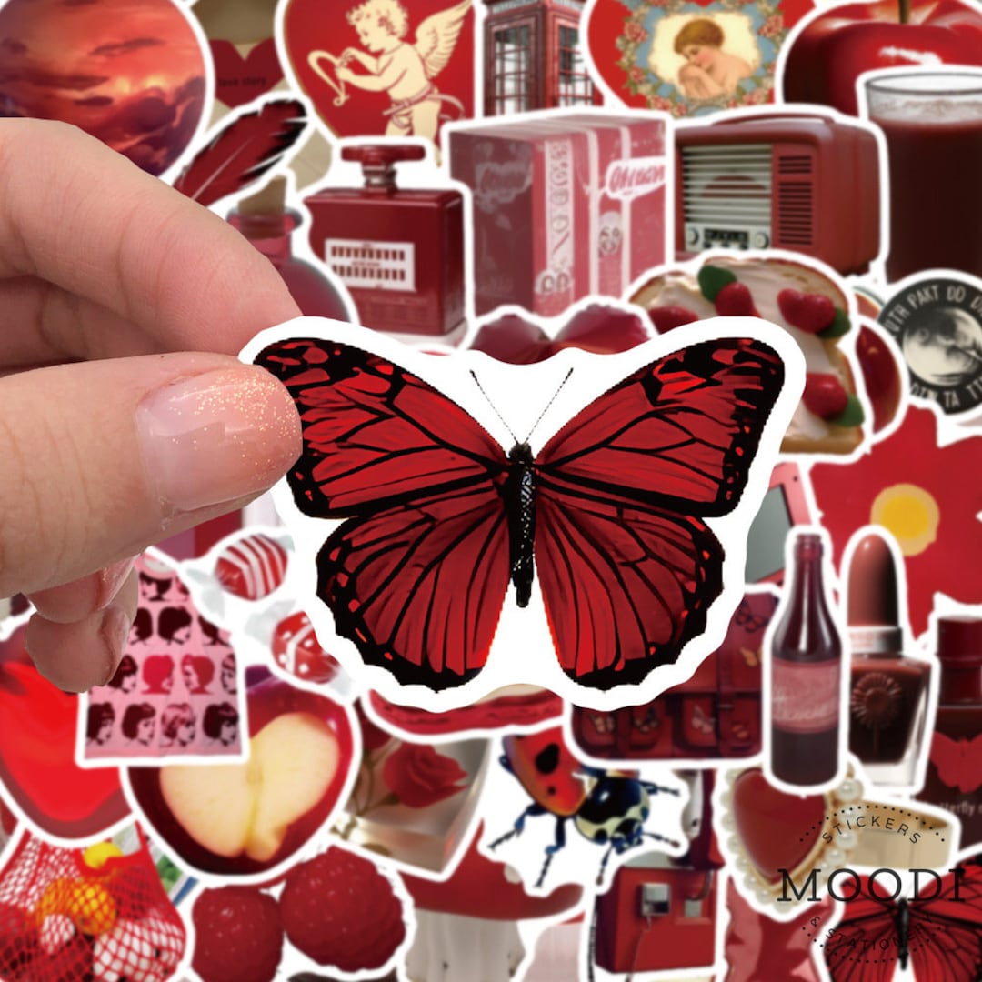 10/30/50pcs Vintage Red Stickers Pack, Ins Style Aesthetic Waterproof ...