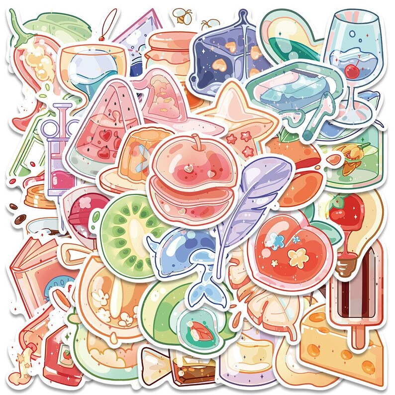 40 Cute Food Stickers Pack Fruit & Drink Stickers for Laptop - Etsy