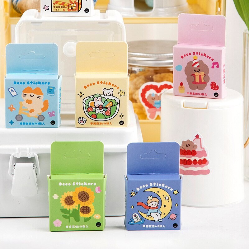 46 Pcs Kawaii Mini Paper Stickers Pack Cute Animals Flowers - Etsy