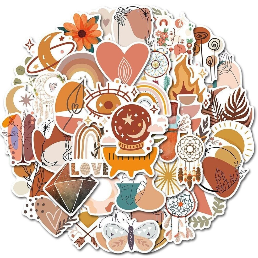 50 Boho Stickers Pack, Cute Magic Bohemian Aesthetic Vinyl Stickers for ...