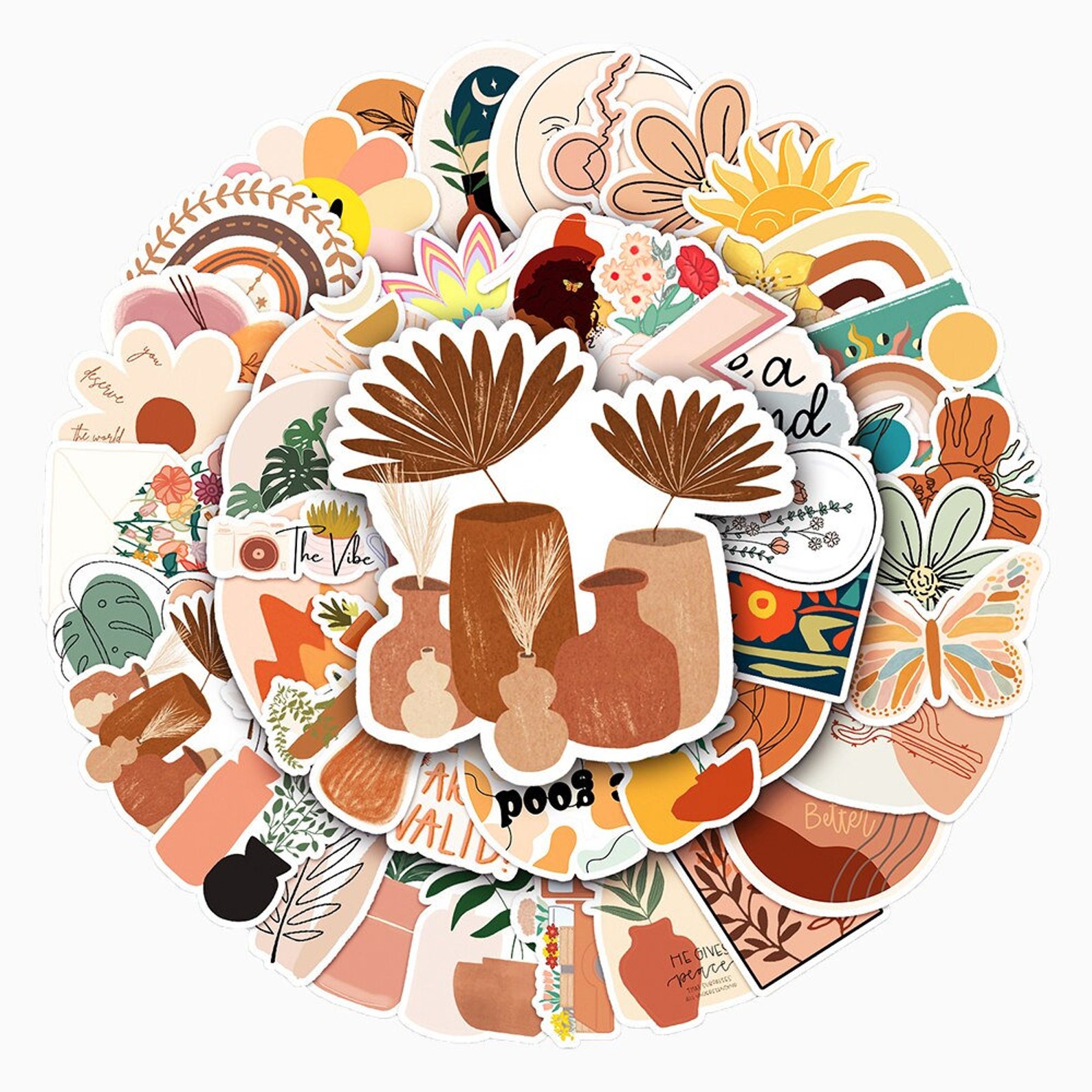 50 Boho Stickers Pack Cute Bohemian Aesthetic Stickers - Etsy