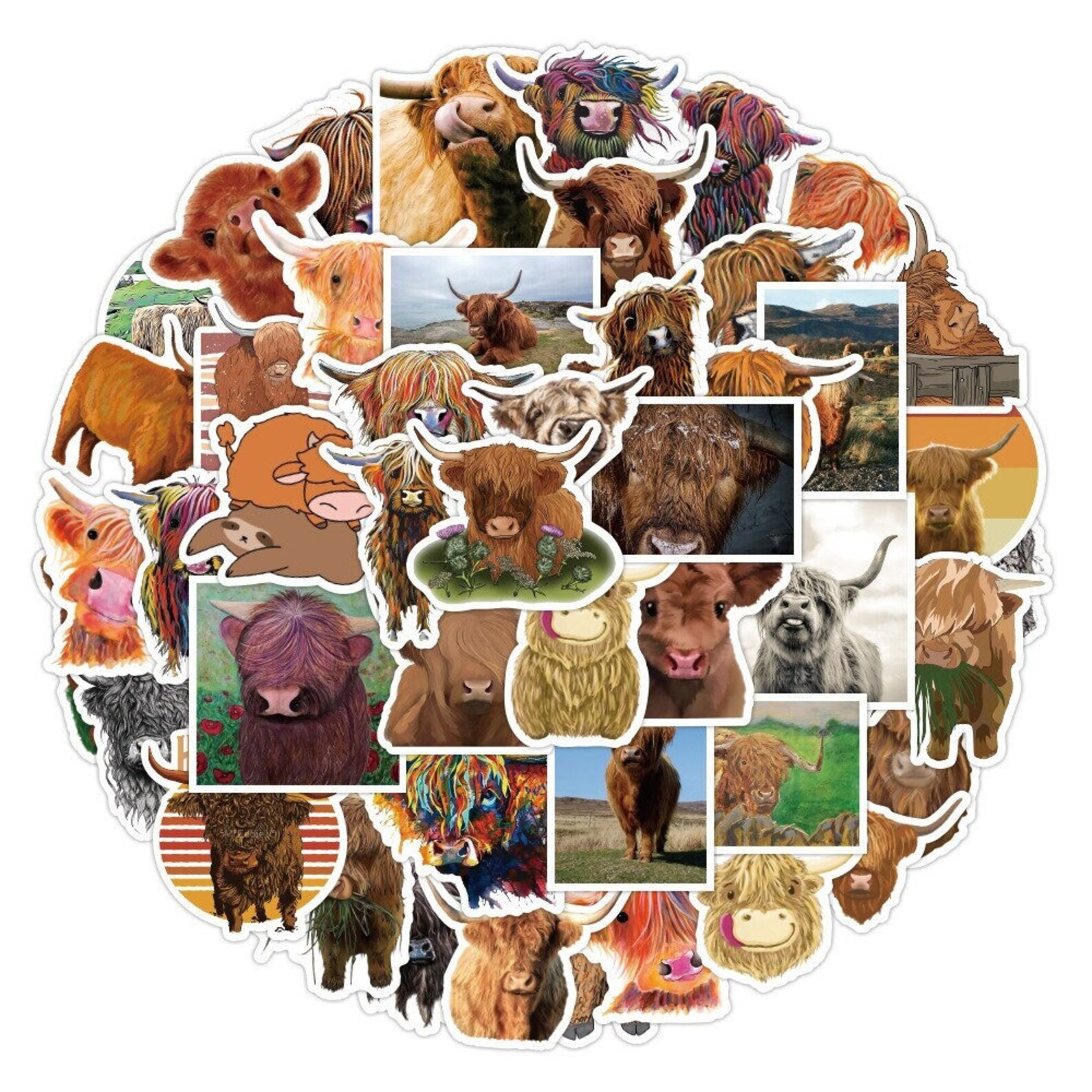 50 Highland Cow Stickers Pack Cute Animal Cattle Cows - Etsy
