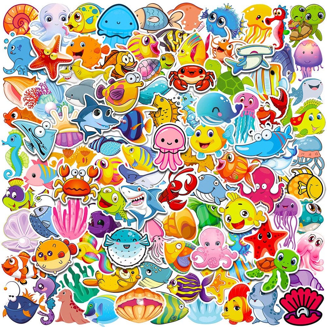 10,30,50,100 Pcs Cute Fish Sticker Pack, Funny Sea Creature Decals ...
