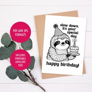Sloth Birthday Card, Printable Cute Card for Her, Him, Kids, Sister ...