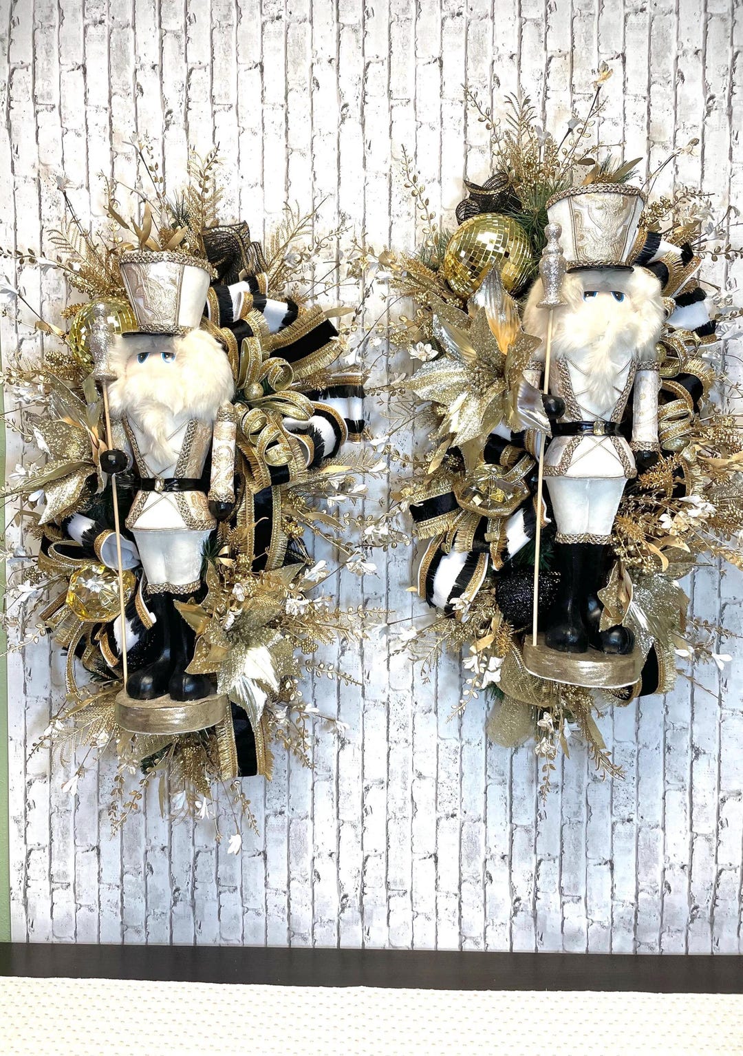 Double Door Elegant Glam Cream, Gold and Black Nutcracker Swags ...